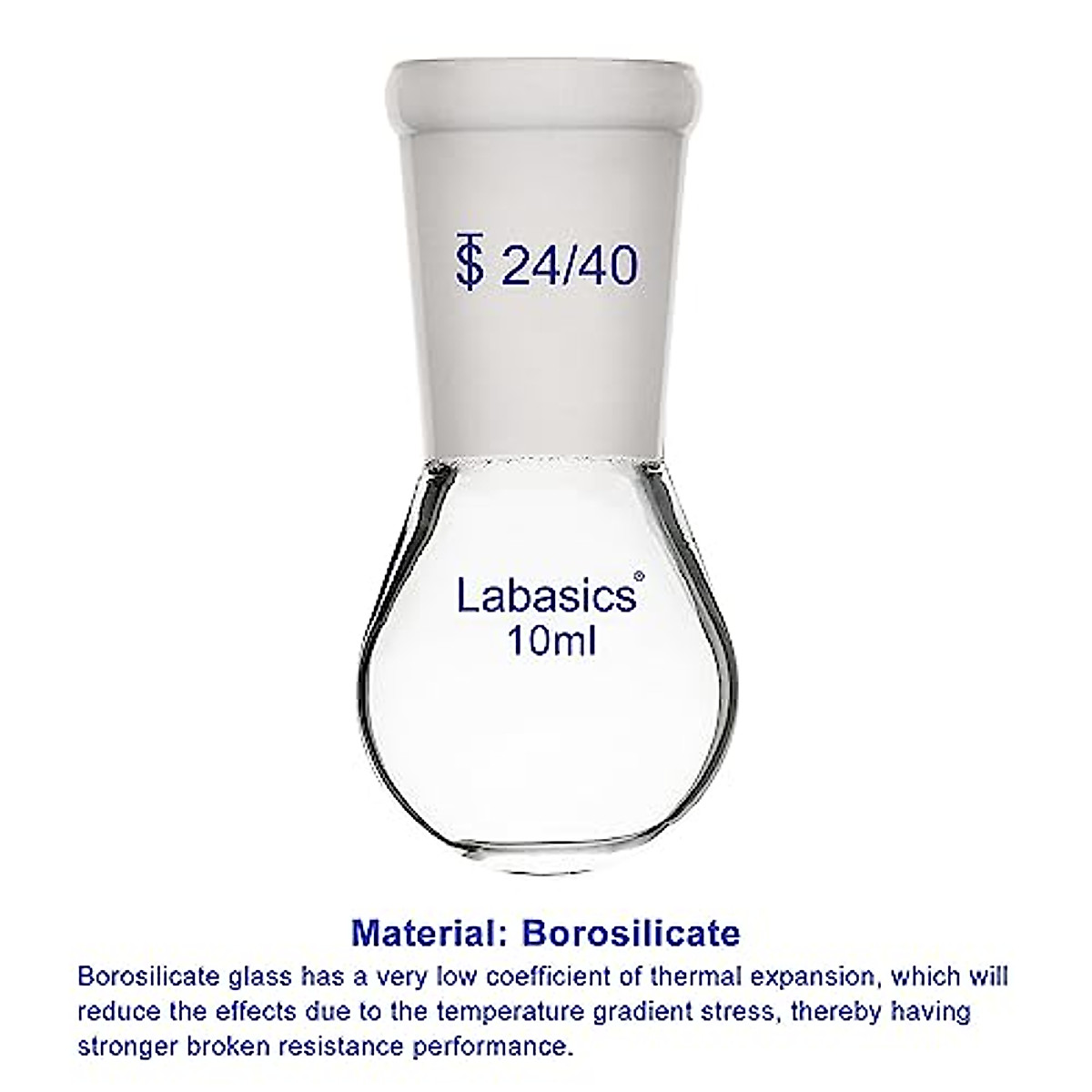 Labasics Borosilicate Glass Single Neck Recovery Flask Rotary Evaporator Flask, with 24/40 Outer Joint, 10 ml
