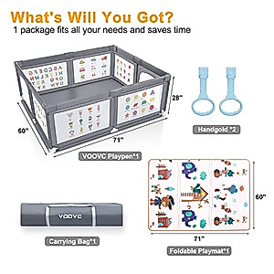 Voovc Premium Baby Playpen with Mat, 71x60 Inches Extra Large Playpen for Babies and Toddlers, Indoor & Outdoor Activity Center, Safety Baby Play Pen with Gate Prints
