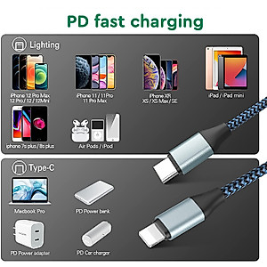 USB C to Lightning Cable, [Apple MFi Certified] 2 Pack 6FT 20W Fast Charging Syncing Cord Nylon Braided Compatible with iPhone 13/13 Pro Max/13 Mini/13 Pro/ 12/12Pro/12ProMax/11/11Pro/11Pro MAX/XS/XS