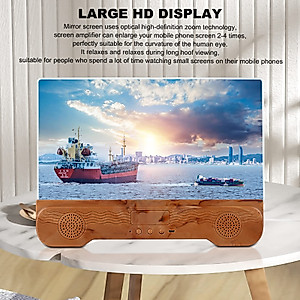 HSRBO 14" Cell Phone Screen Magnifier with Wireless Speaker Foldable Phone Stand with HD Screen Amplifier for Movies,Videos,Reading,Gaming,Compatible with All Smartphones （Wood Color）