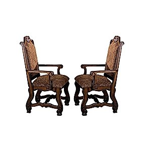Crown Mark Neo Renaissance Dining Arm Chair in Warm Brown (Set of 2) 2401A