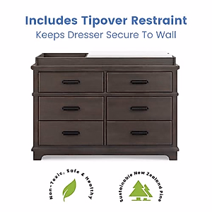 Simmons Kids Asher Crib and Dresser Nursery Furniture – 6-in-1 Convertible Crib with Toddler Rail | Fully Assembled 6 Drawer Dresser with Changing Top | Greenguard Gold Certified | Rustic Grey