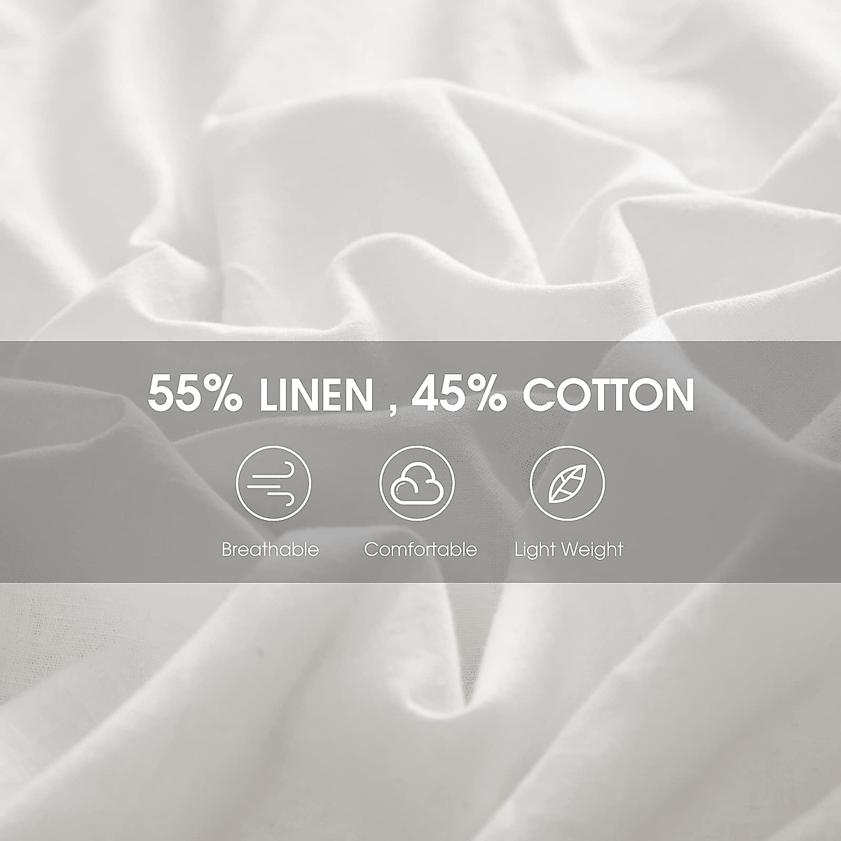 David's Home Cotton Linen Duvet Cover Set, Soft and Breathable for Hot Sleepers, Textured Bedding Breathable Durable Soft Comfy 90 x 92 Inches (White, Queen)
