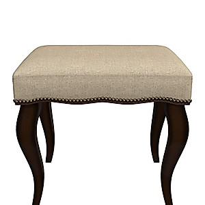 Hillsdale Furniture Hamilton Backless Vanity Stool, Burnished Oak Wood and Ivory Upholstery with Nail Head Trim