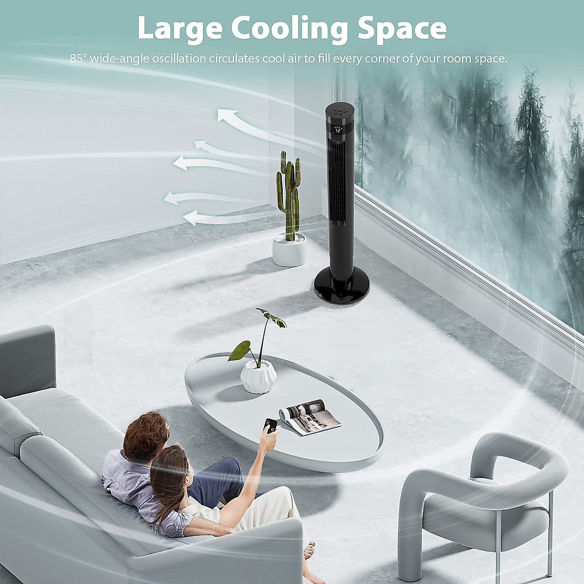 Antarctic Star Tower Fan Portable Floor Fans 85°Oscillating Fan 43'' Quiet Cooling 12H Timer Remote Control Standing Bladeless Electric 3 Speeds Wind 3 Modes Bedroom Office(43 inch, Black)