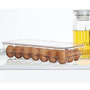 iDesign Plastic Egg Holder for Refrigerator with Handle and Lid, Fridge Storage Organizer for Kitchen, Set of 1, Clear