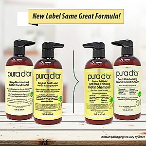 PURA D'OR Anti-Thinning Biotin Shampoo and Conditioner, CLINICALLY TESTED Proven Results, DHT Blocker Thickening Products For Women & Men, Color Treated Hair, Original Gold Label Hair Care Set 16oz x2