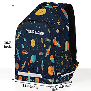 FZDXZJJ Custom Name Backpack for Boys Girls Teens Space Planet Personalized 16 Inch Kids Backpack Rocket Galaxy Middle Schoolbag Primary Elementary Student Bookbag for Back to School Gift