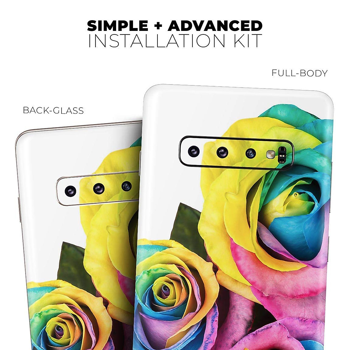 DesignSkinz Rainbow Dyed Roses Protective Vinyl Decal Wrap Skin Cover Compatible with The Samsung Galaxy S20 (Screen Trim & Back Glass Skin)