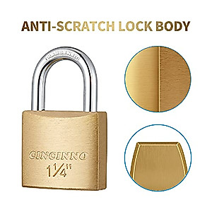 CINCINNO 6 Pack Solid Brass Keyed Alike Padlock with Key, Small Locks with Keys for Gym Locker, Case, Backpack, Luggage