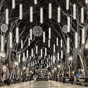 Falling Rain Drop 30cm 8 Tubes 240 LED Waterproof Outdoor Christmas Lights Cascading Icicle String Light for Indoor Outdoor Wedding Garden Tree Home Decor, White