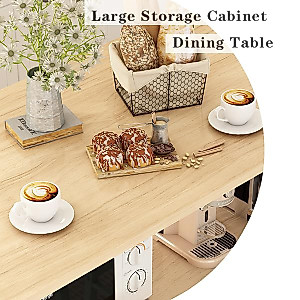 AWQM Island Table with Seating and Storage, Beige, 3 Shelves, Wooden Counter Height Table Top, 2-piece Bar Table Set for Small Space