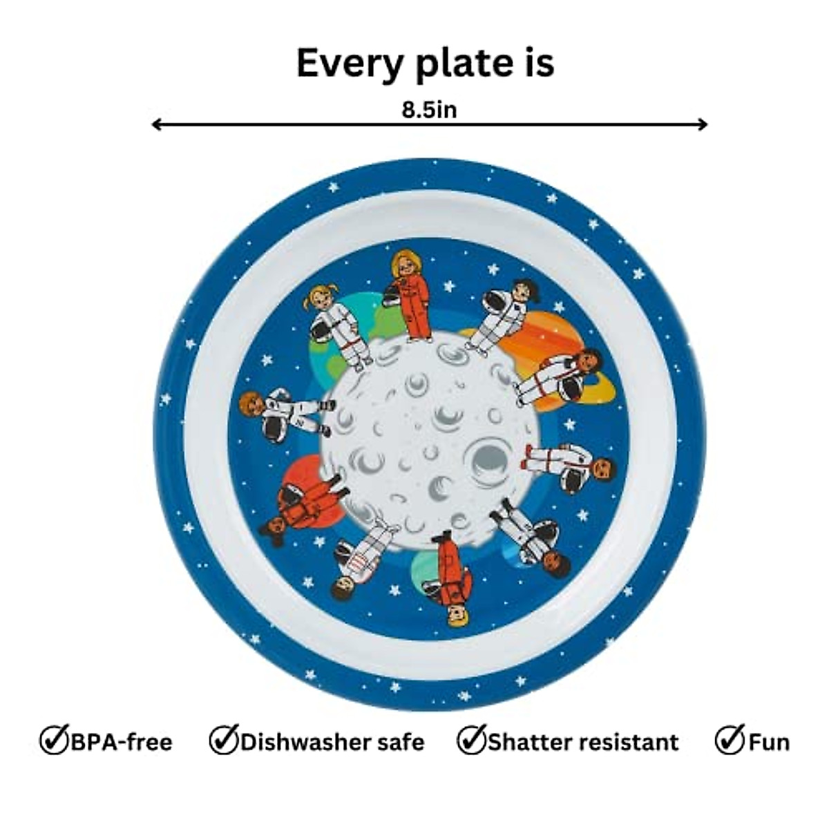 4 Piece Kid Space Themed Plate Set, 4 Plates With Different Designs, Lightweight & Shatterproof Toddler Feeding Set, Children Safe Kitchen Set, Fun Mealtime, LIttle Kid Dinner Plates