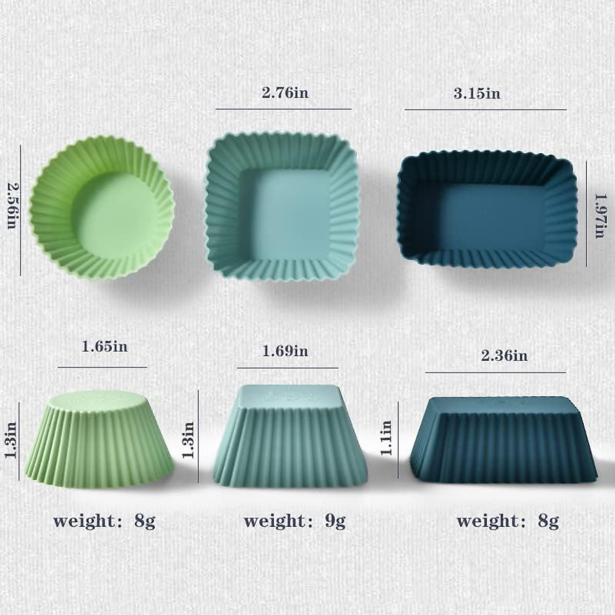 Dtzzou Silicone Cupcake Baking Cups 24 Pack Reusable & Non-stick Muffin Cupcake Liners 3 Shapes Cake Molds Sets for Party Supplies