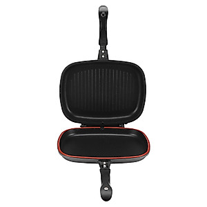 Double Side Pan, Grill Pan Frying Double Side Portable Anti Burn Handle Kitchen Supplies Grill Pot 32cm or 12.6in