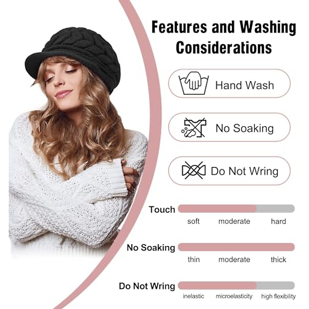 YSense 2 Pack Womens Winter Hats Warm Knit Hat Slouchy Beanie Cap with Brim Gifts