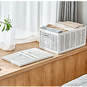 OMSORG Clothes Organizer for Folded Clothes, Plastic Storage Basket with Removable Partitions, Stackable Wardrobe Clothes Organizer Closet Storage Bins, for Bedroom Bathroom Home Organization (Large Rectangular X 4)