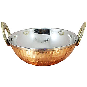SKAVIJ Hammered Style Heat Insulated Bowl Set Copper Stainless Steel Serving Karahi (17 Ounce, Pack of 2)