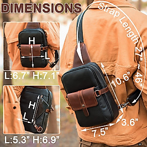 CENUNCO Genuine Leather Sling Bag Leather Crossbody Sling Backpack Concealed Carry Chest Bag Black Casual Hiking Motorcycle Bags Anti-Theft Travel Purse Fanny Pack