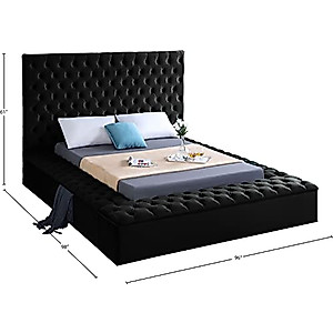 Meridian Furniture Bliss Collection Modern | Contemporary Velvet Upholstered Bed with Deep Button Tufting and Storage Compartments in Rails and Footboard, Black, King