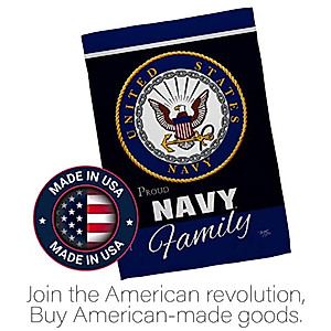 Breeze Decor Navy Proudly Family Garden Flag - Armed Forces USN Seabee United State American Military Veteran Retire Official - House Decoration Banner Small Yard Gift Double-Sided Made In USA