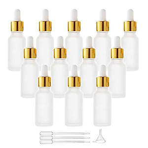 12 Pack Set Glass Dropper Bottles With Golden Caps Frosted Glass Vials Essential Oil Sample Bottles With Glass Eye Dropper Free Dropper&Funnel (15ml/0.5oz)