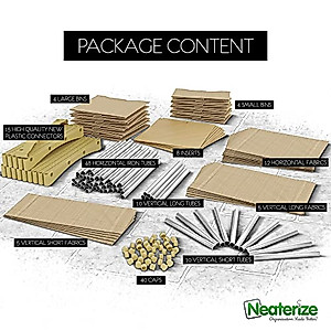 Closet Organizer and Storage Unit. Includes 8 Fabric Storage Bins. DIY Organizer Shelf For Clothes, Toys, Underhanging Closet Storage. Used in Closet, Hallway and Bedroom. (Beige)