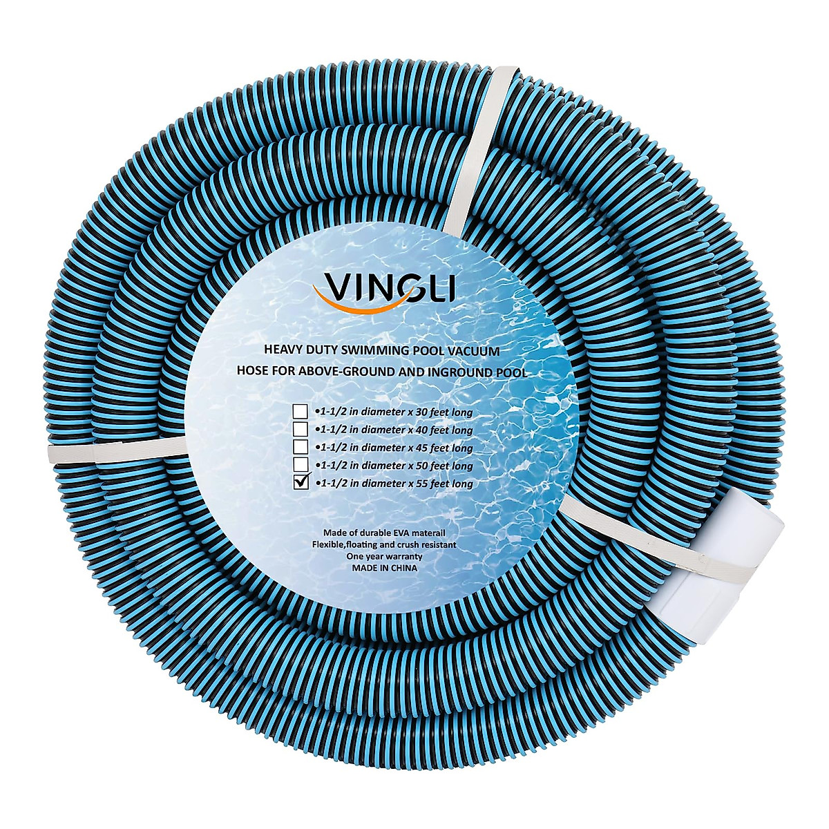 VINGLI 1-1/2-Inch by 55-Feet Pool Hose Commercial In-Ground and Above-Ground Pool Swimming Pool Vacuum Hose, Blue