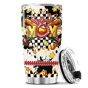 HUBUPU Checkered Water Funny Modern Mother Tumblers Simply Mama For Coffee Cups Women Mothers Simple, Softball Gifts, Tumbler 20 Oz With Lid And Straw, Softball Mom Colorful