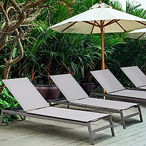 HAPPATIO Patio Chaise Lounge,Patio Lounge Chair with Breathable Textilene Fabric,Outdoor Patio Lounge Chairs for Patio Backyard Porch Poolside(Light Gray)