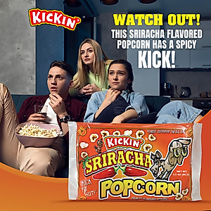 KICKIN' Sriracha Microwave Popcorn Bags - 12 Pack - Ultimate Spicy Popcorn Gourmet Gift - Makes a Great Movie Theater Popcorn or Sriracha Snack Food for Movie Night