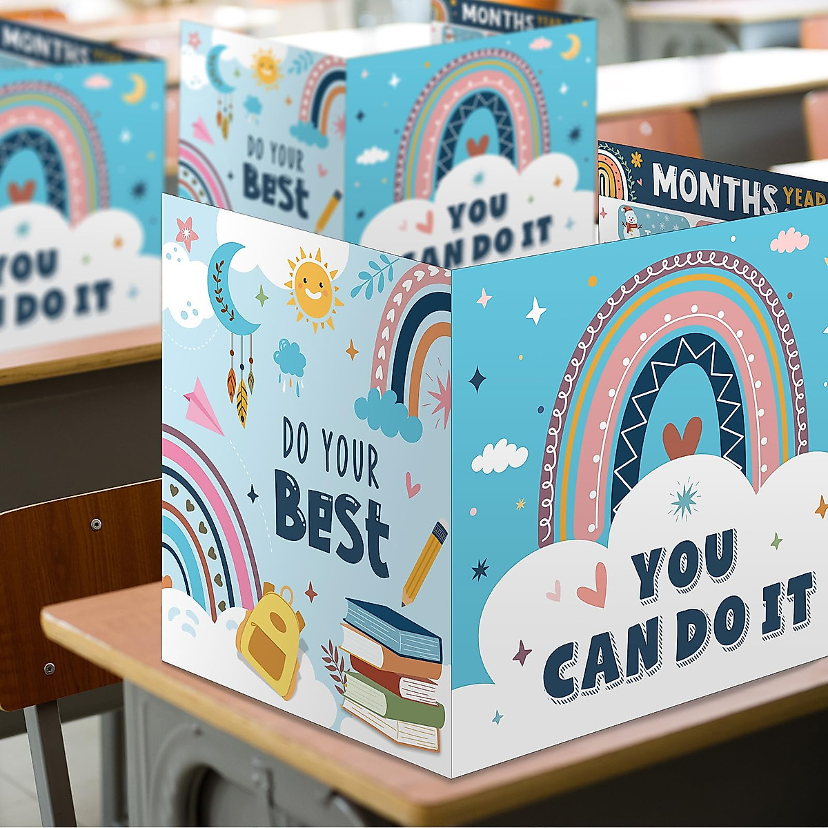 Pasimy 24 Pcs Desk Dividers Double Sided Privacy Folders for Students Classroom Desk Cardboard Study Carrel Privacy Boards for Teacher Student Study Test Reduces Distractions