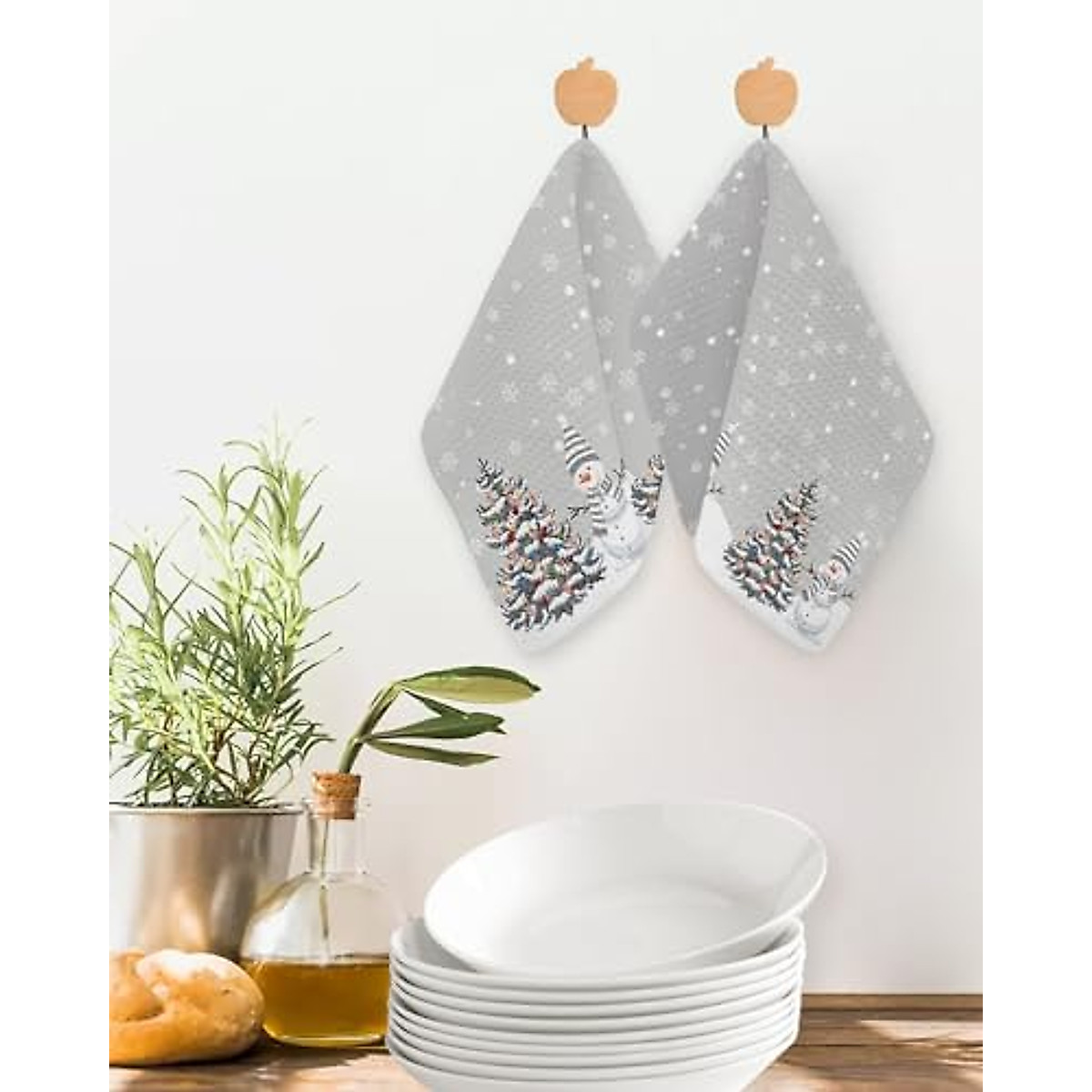 Hokiten Grey Snowman Christmas Waffle Kitchen Towels Dishcloths, Winter Snowflake Xmas Tree Absorbent Dish Towels | Hand Towels for Bathroom/Bar, 12 x 12 Inch, 2 Pcs