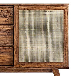 Modway Soma 40" Rattan Display Stand Accent Cabinet, Nightstand, Walnut