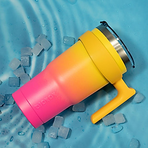 BJPKPK 20 oz Tumbler With Handle And Straw Stainless Steel Insulated Tumbler With Lid Reusable Metal Coffee Cups,Pink & Yellow Rose