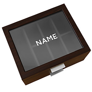 CASE ELEGANCE Monogrammed 8 Slot Watch Box Case Organizer for Men, Cherry Wood Walnut Finish, Watch Display Case, Modular Valet Tray, Compatible with Apple Watch Stand, Accessory Drawer, Pillow Stands