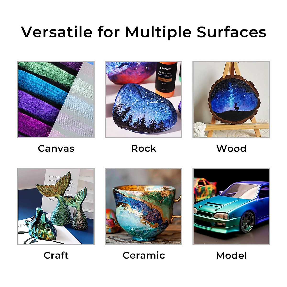 Artme Iridescent Acrylic Paint Set, 20 Chameleon Colors in 2 oz/60ml Bottles, Color-shifting Acrylic Paint, Color Change Paint Perfect for Artists, Beginners on Canvas, Rocks, Wood, Fabric, Ceramic