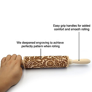 Embossed Rolling Pins, Patterned rolling pin, Flower rolling pin, Engraved rolling pin, 3D Rolling Pin for Wedding, Holiday, Christmas, Mother, Friends (Wisteria 1)