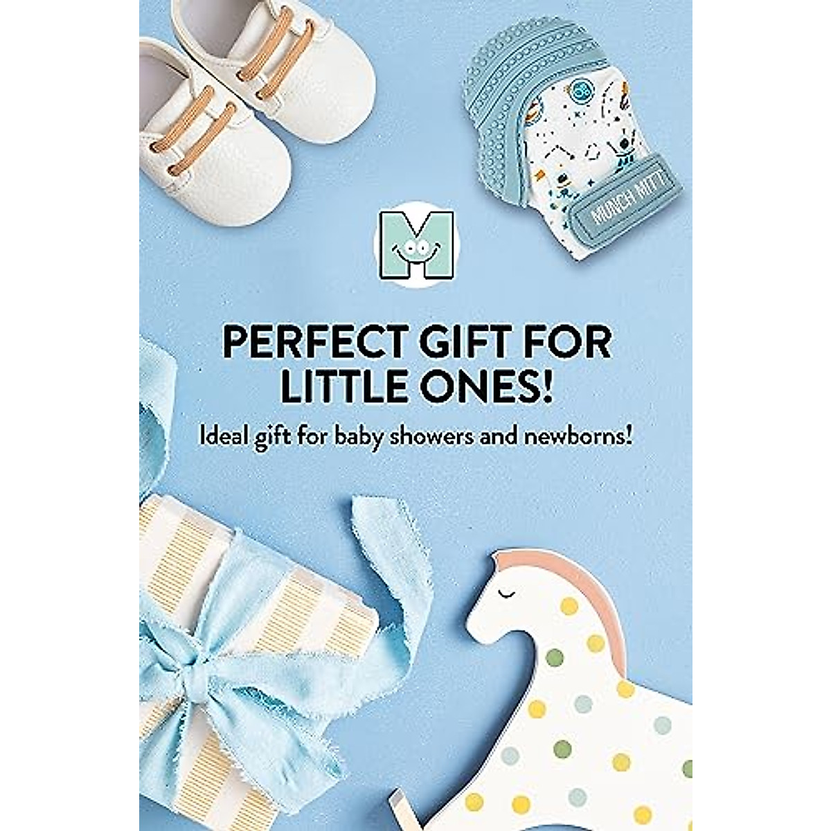 Malarkey Kids Patented Teething Mitten, Munch Mitt Baby Chew Toy - Protects Hands from Chewing & Saliva, Heals Aching Gums, Promotes Sound & Visual Stimulation for Babies - Outer Space