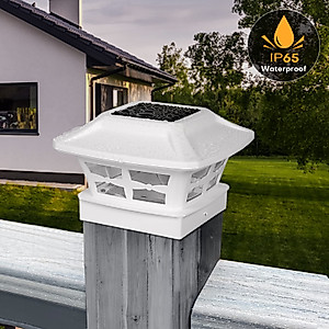 Solar Post Lights Outdoor 4x4 Post Cap Lights 4 Packs LED Deck Fence Light Waterproof Square Landscape Fence Lights for 4x4 PVC Vinyl Wood Post Garden Patio Yard Walkway White