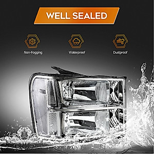 LBRST Headlight Assembly for GMC Sierra 1500 2007-2013 for GMC Sierra 2500 HD 2007-2014 for GMC Sierra 3500 HD 2007-2014 Chrome Housing Clear Reflector Driver and Passenger Side Headlamp 22853029