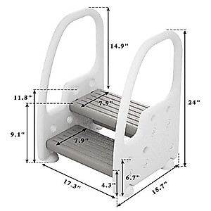 Toddler Step Stool for Bathroom Sink, Kid’s Step Ladder, Toddler Two-Step Stool with Handrails and Height Adjustable Steps for Reaching Bathroom Sink, Toilet Potty Training (Gray, Height Adjustable)