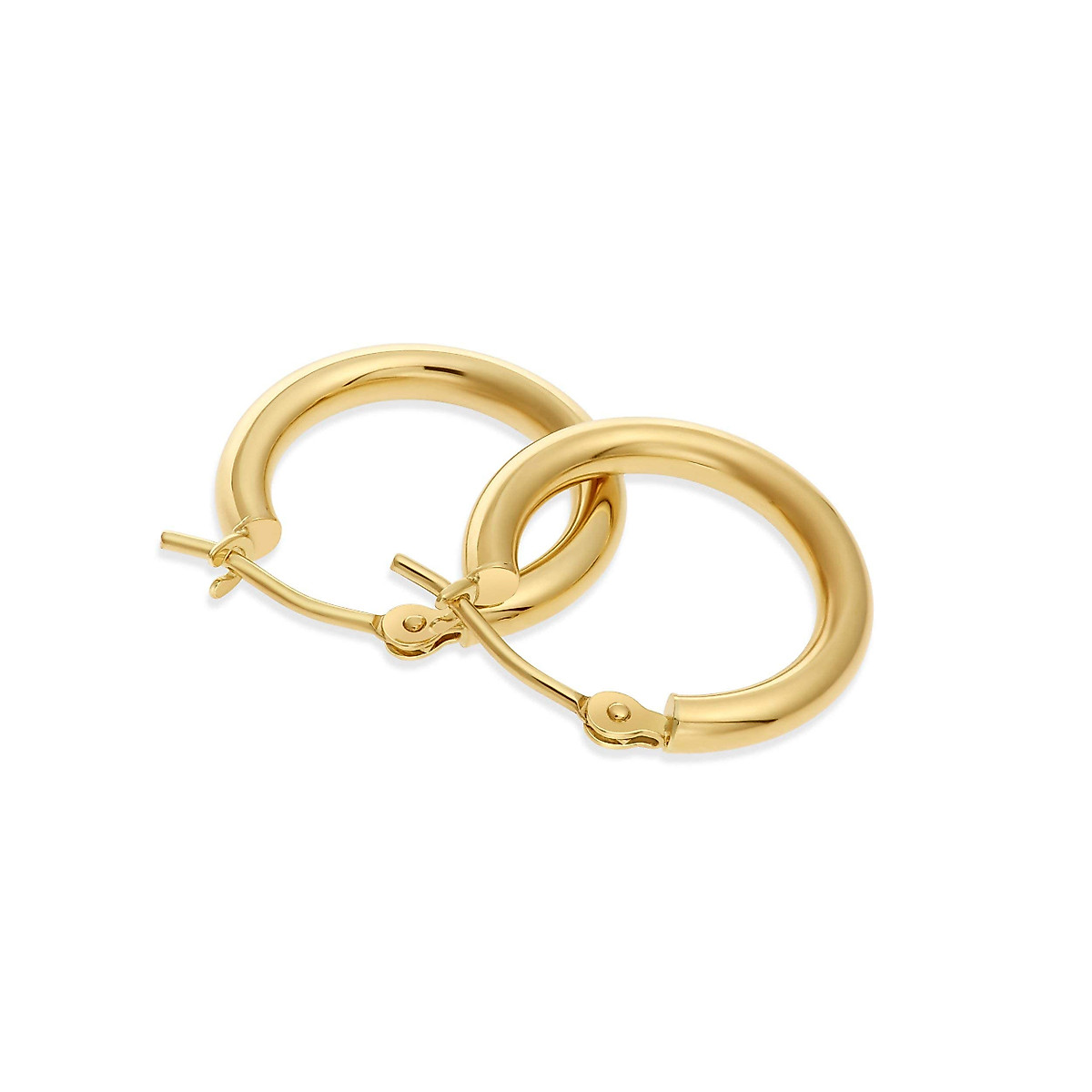 14k Yellow Gold Classic Real Gold Shiny Polished Hoop Earrings, Small Plain Round Gold Earrings Real Gold Tiny 14k Gold Extra Small Hoops 12mm (0.47 inch)