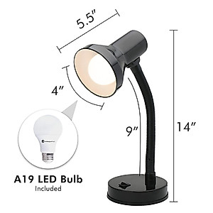 Xtricity Gooseneck Desk Lamps with Adjustable Gooseneck Arm, Metal Desk Lamp with 7W A19 LED Bulb, 120 Volt, Convenient On/Off Switch, 14" Inch Tall (36cm), Black Finish