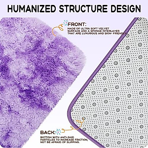 RUGICI Luxury Shag Area Rug, 5x8 Feet, Tie Dyed Purple Plush Fuzzy Rugs for Living Room Bedroom Kids Room Decor, Non-Slip Shaggy Furry Carpets