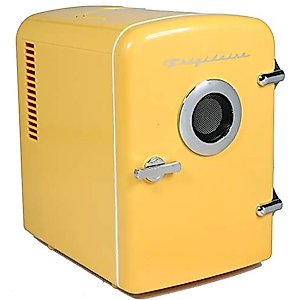 Frigidaire EFMIS151 Mini Portable Compact Personal Home Office Fridge Cooler BUILT IN SPEAKER, 4L Capacity, Chills Six 12 oz Cans, 100% Freon-Free & Eco Friendly, Includes Bonus Car Charger