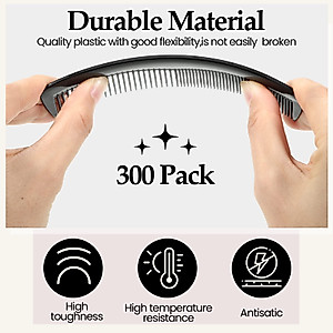 300 Pieces Hair Combs Bulk Styling Comb Set for Women Men Reusable Pocket Small Plastic Comb Fine Dressing Comb for Travel, Hotel, Homeless, Nursing Home, Charity, 5 Inch (Black)