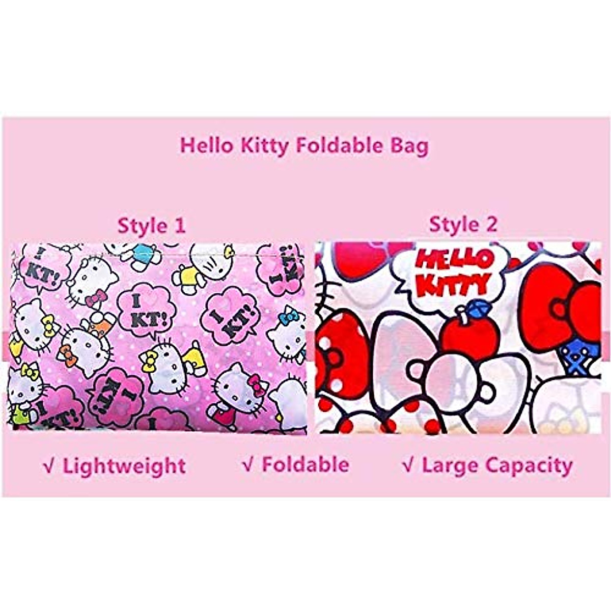 Kerr's Choice Lightweight Portable Grocery Bag Large Capacity Shopping Bag Durable Reusable Tote Bag Travel Accessories -- Kitty