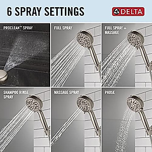 Delta Faucet ProClean Brushed Nickel Shower Head with Handheld, Showerhead with High Pressure Spray, Handheld Shower Head, 6 Spray Settings, SpotShield Brushed Nickel 75740SN