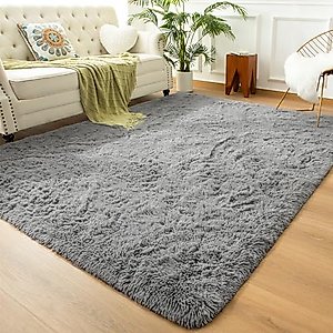 Andecor Soft Fluffy Bedroom Rugs, 5 x 8 Feet Indoor Shaggy Plush Area Rug for Boys Girls Kids Baby College Dorm Living Room Home Decor Floor Carpet, Grey